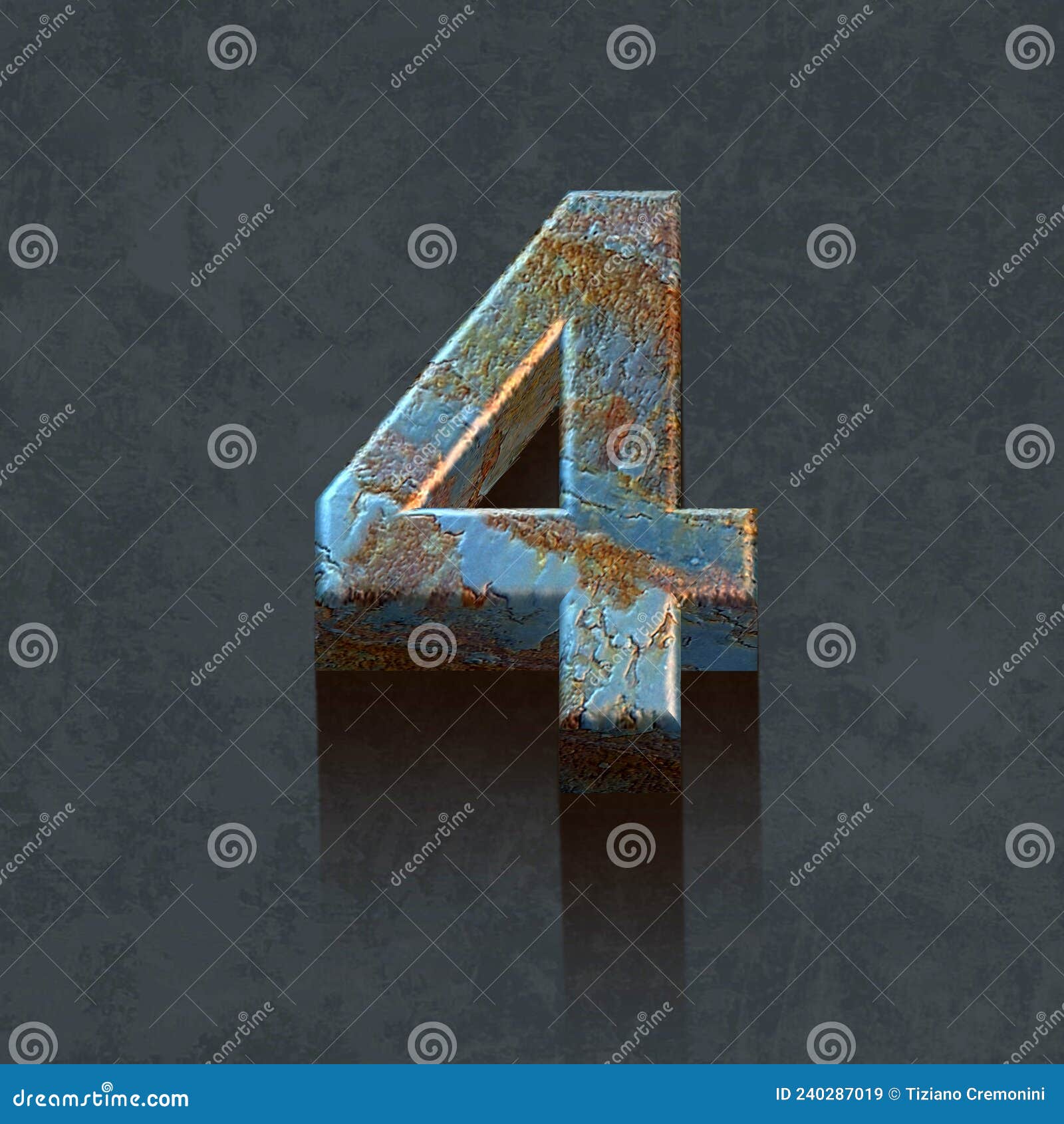 3d Letters, Number Four on a Rusted Metal Surface, 3d Render Stock ...