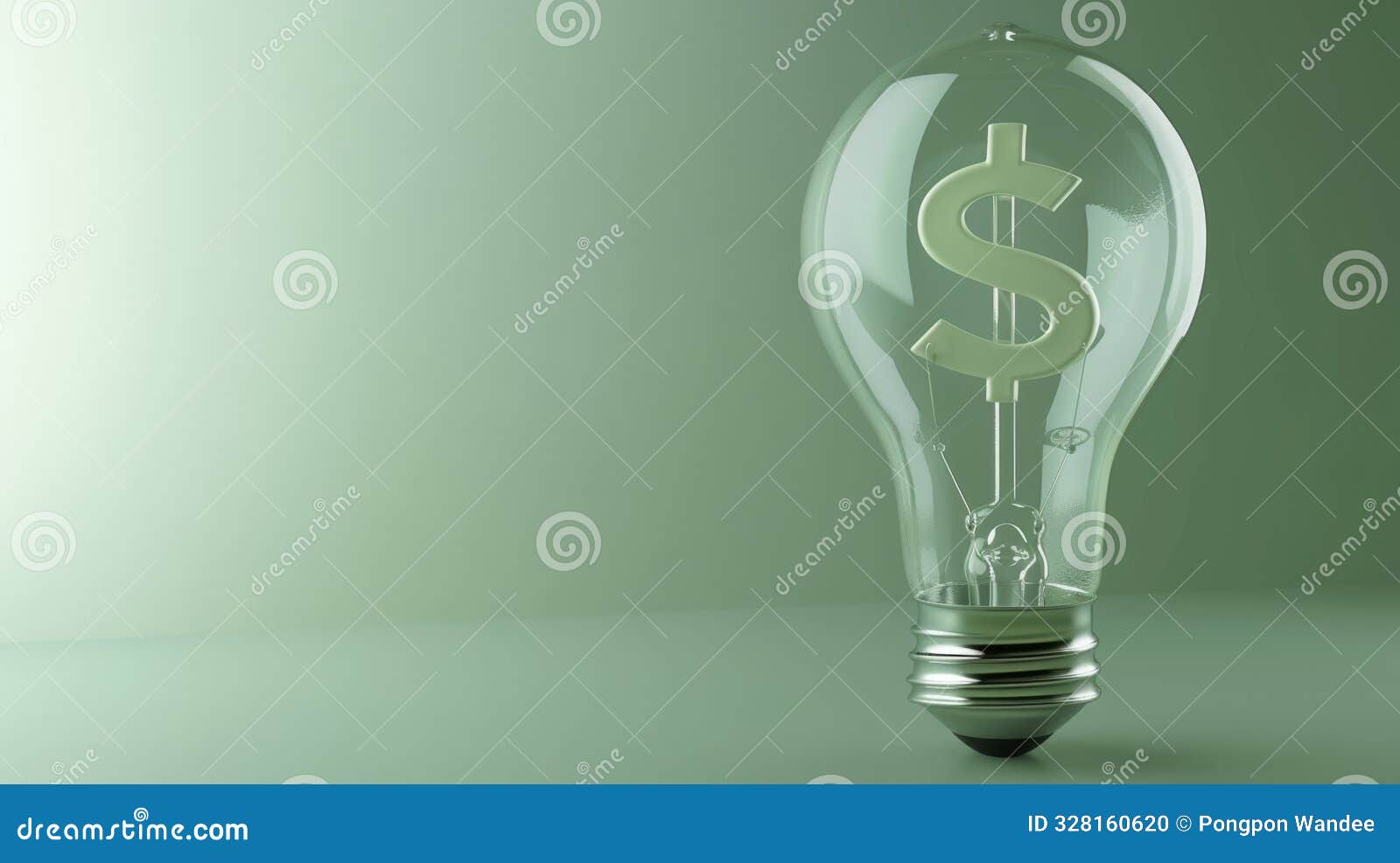D Light Bulb with Dollar Sign Filament on Light Green Background Stock ...