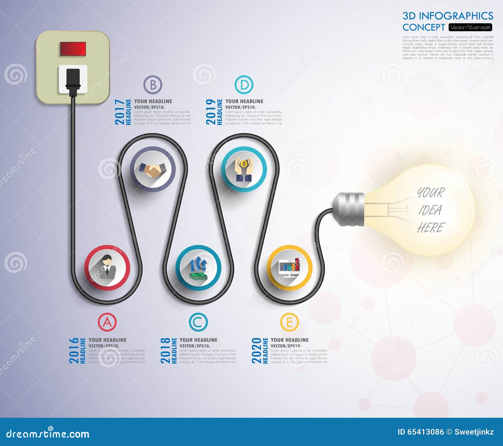 3d Light Bulb Timeline Infographics with Icons Set. Vector ...