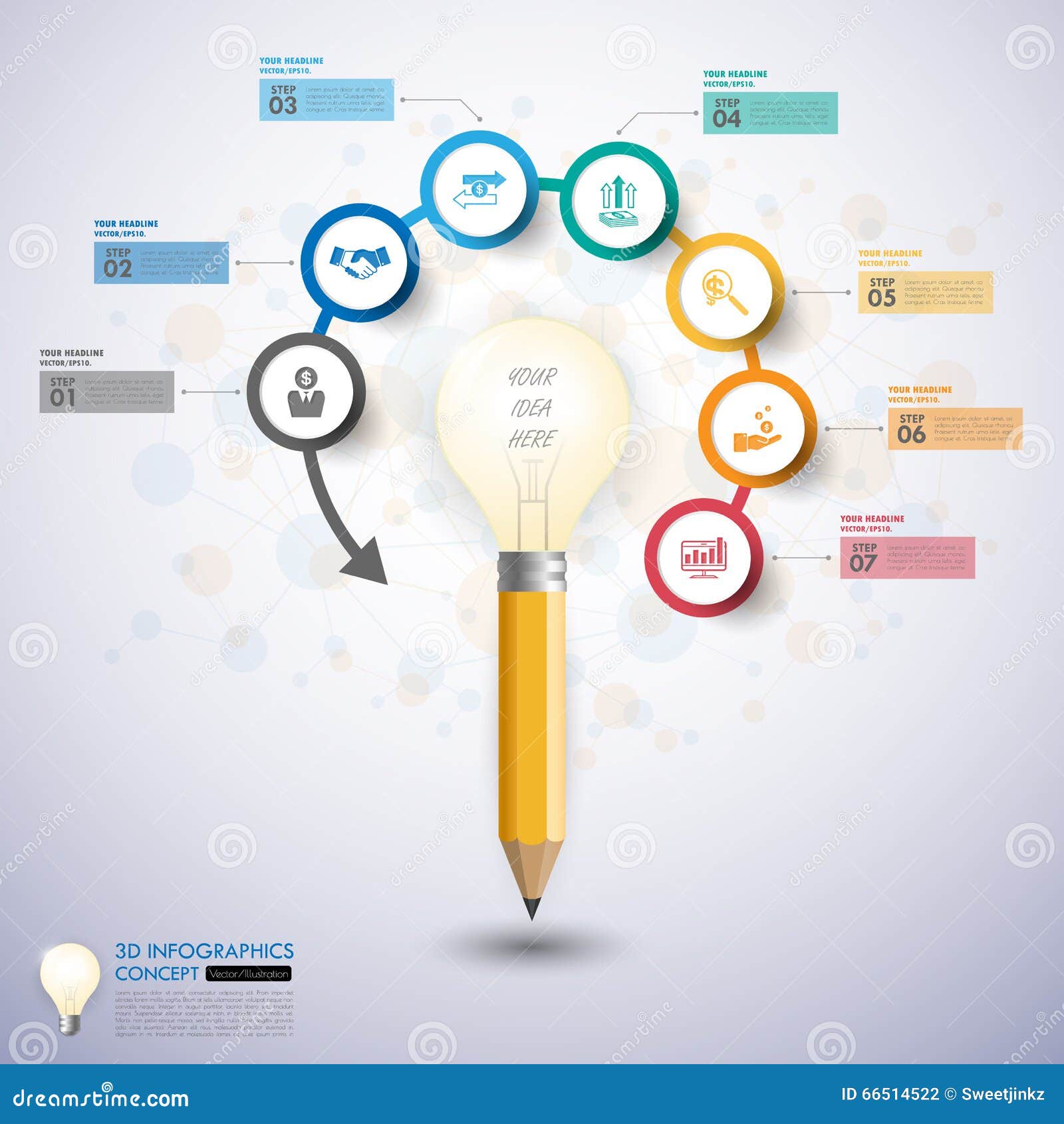 3d Light Bulb Timeline Infographics with Icons Set. Vector ...