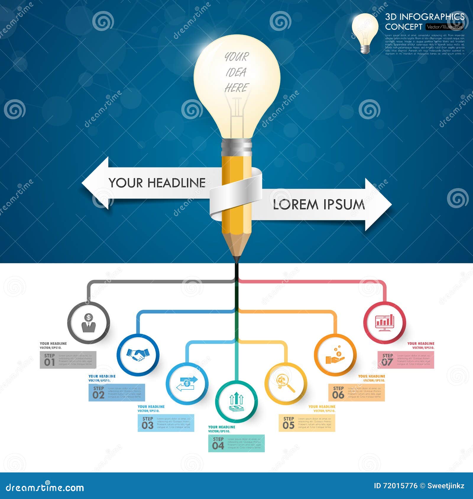 3d Light Bulb Timeline Infographics with Icons Set. Vector ...