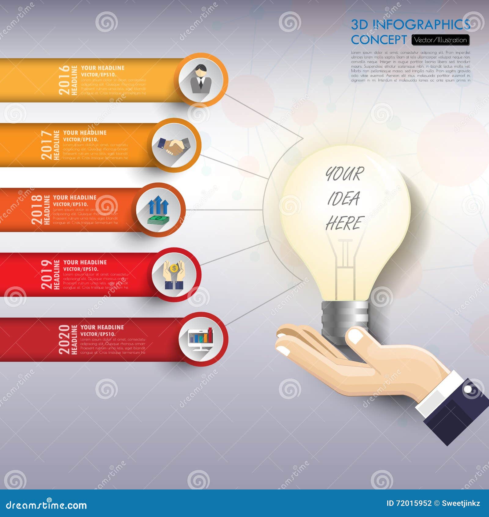 3d Light Bulb Timeline Infographics with Icons Set. Vector ...