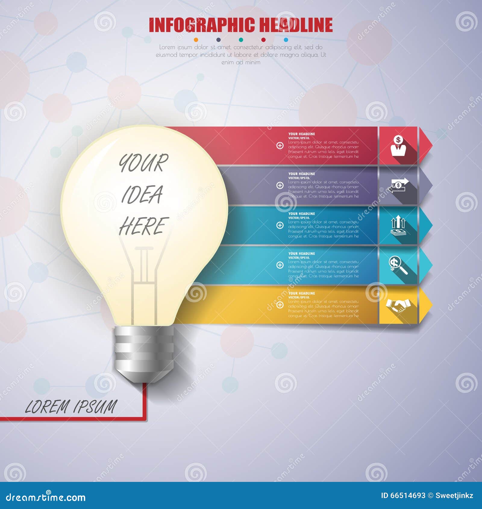 3d Light Bulb Timeline Infographics with Icons Set. Stock Vector ...