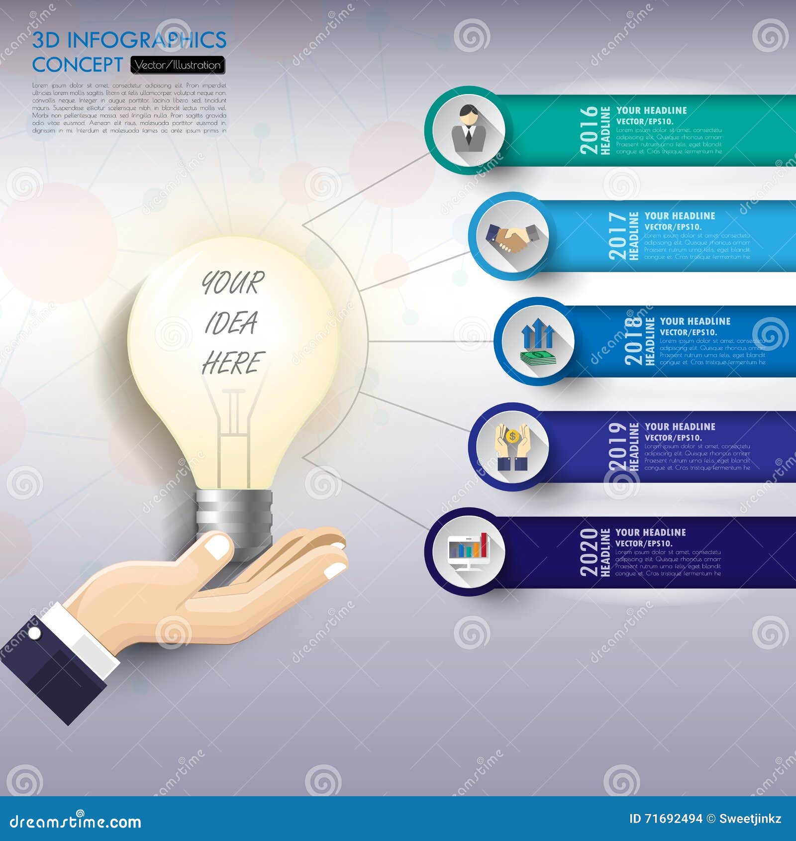 3d Light Bulb Timeline Infographics with Icons Set. Vector Stock Vector ...