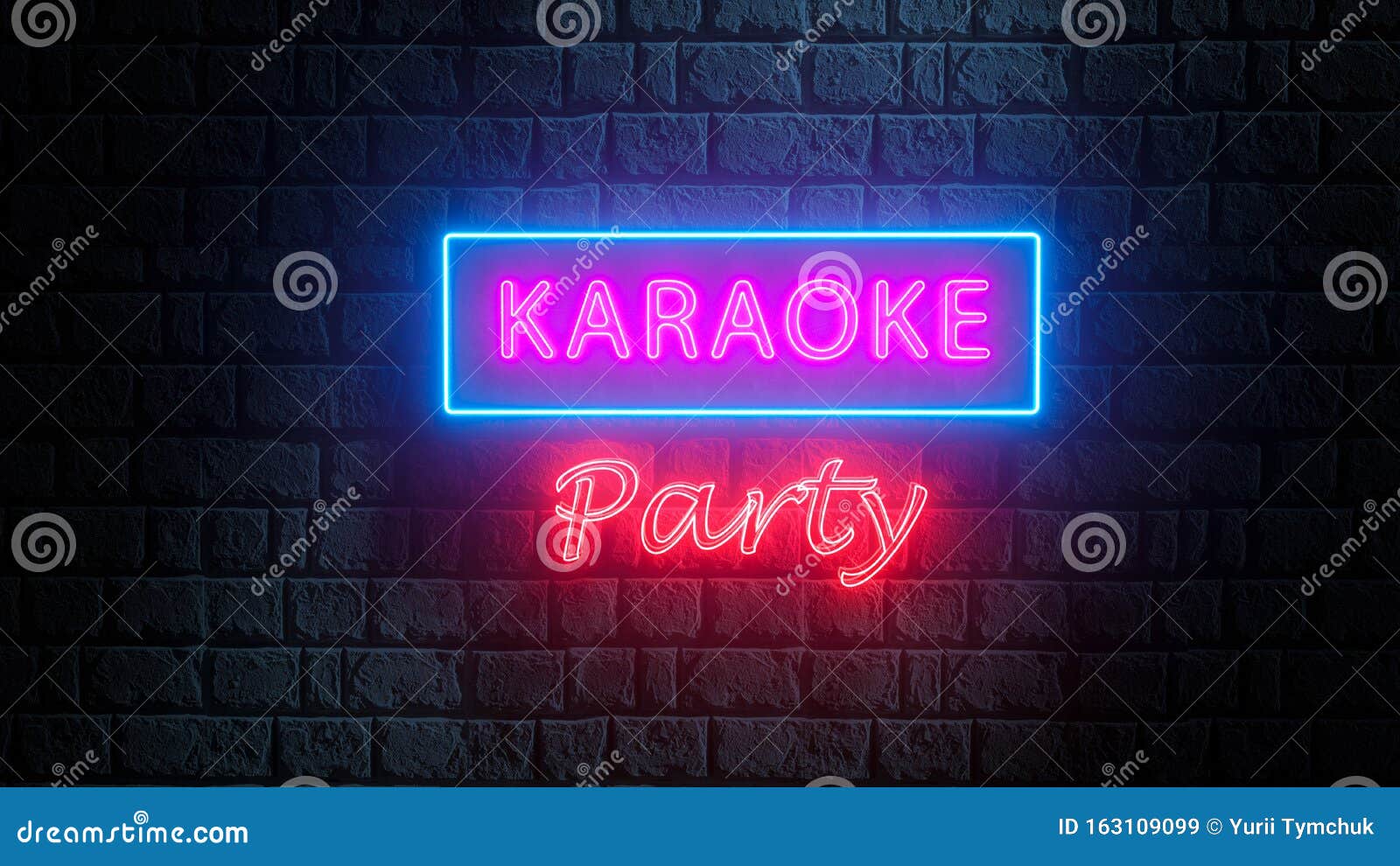3d Light Neon Street Sign Of Karaoke Party On Brick Wall Illuminated