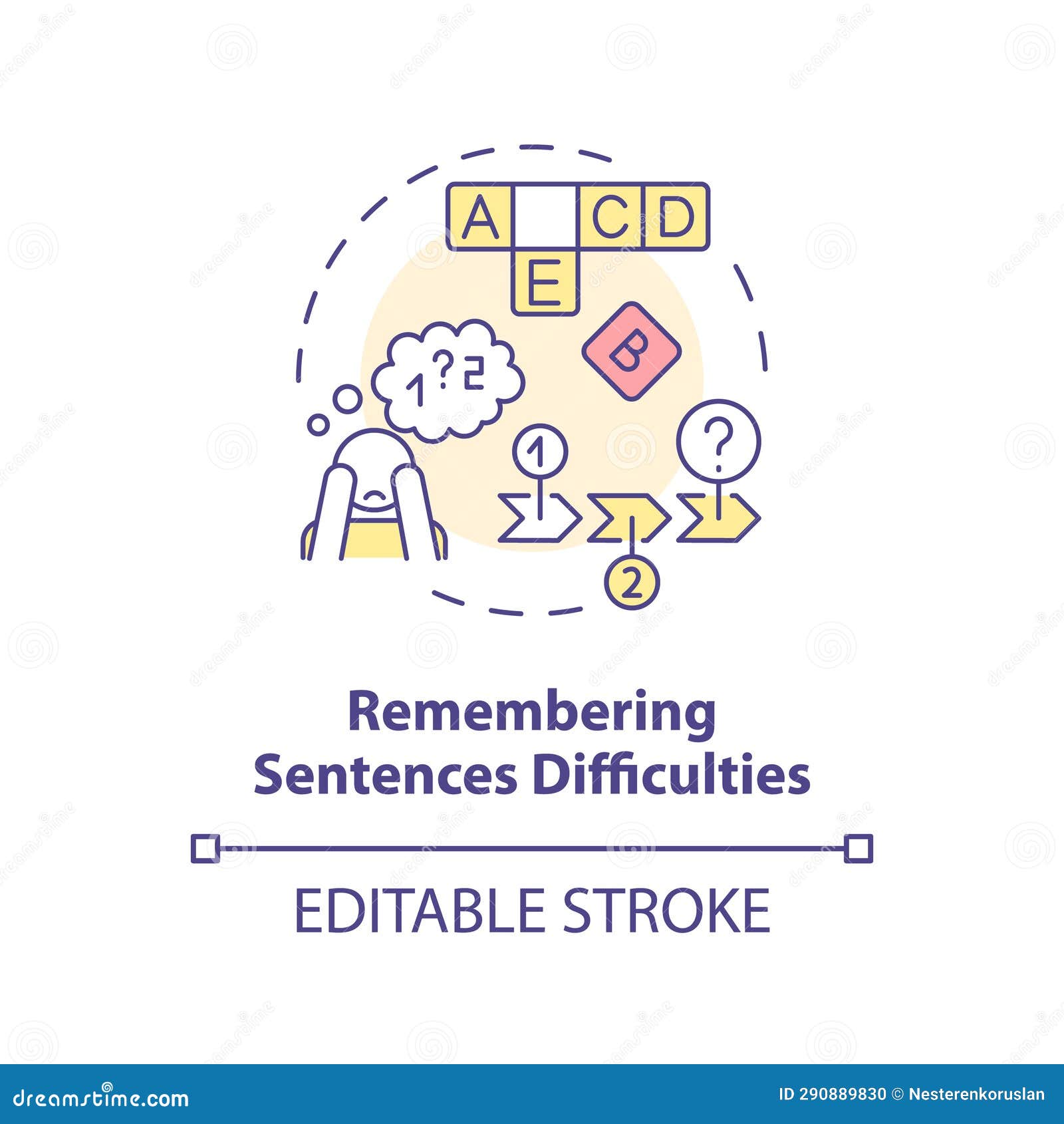 2D Line Icon Remembering Sentence Difficulties Concept Stock Vector ...