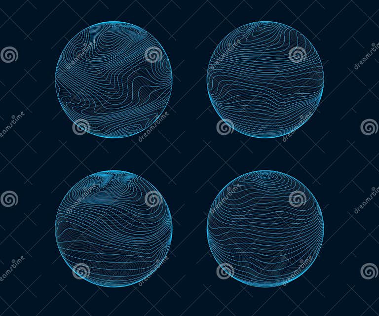 3d Line Sphere. Globe with Wavy Line Pattern, Futuristic Digital ...