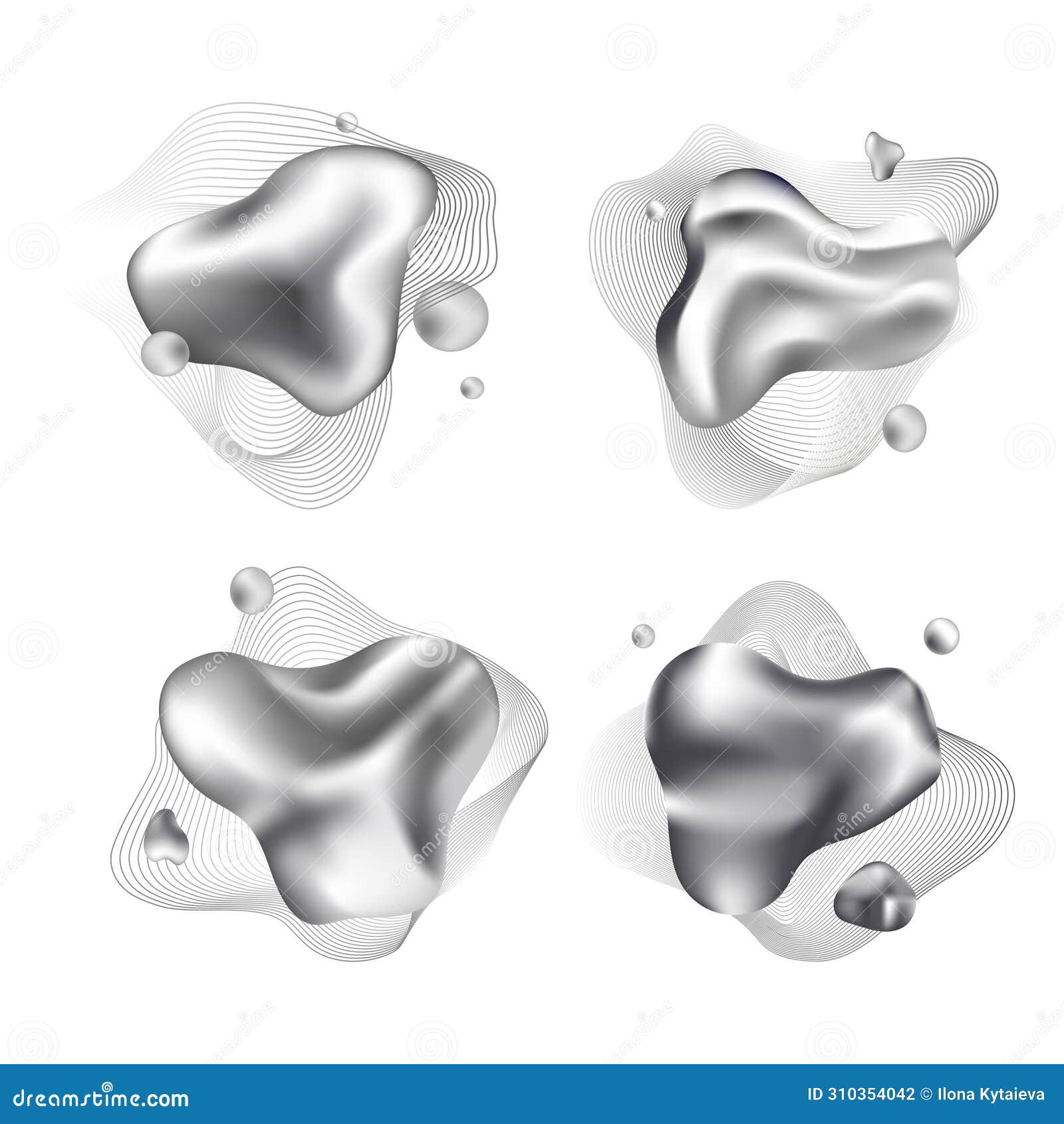 3d Liquid Chrome Abstract Shapes Set, Metal Liquid Amorphous Bubbles ...