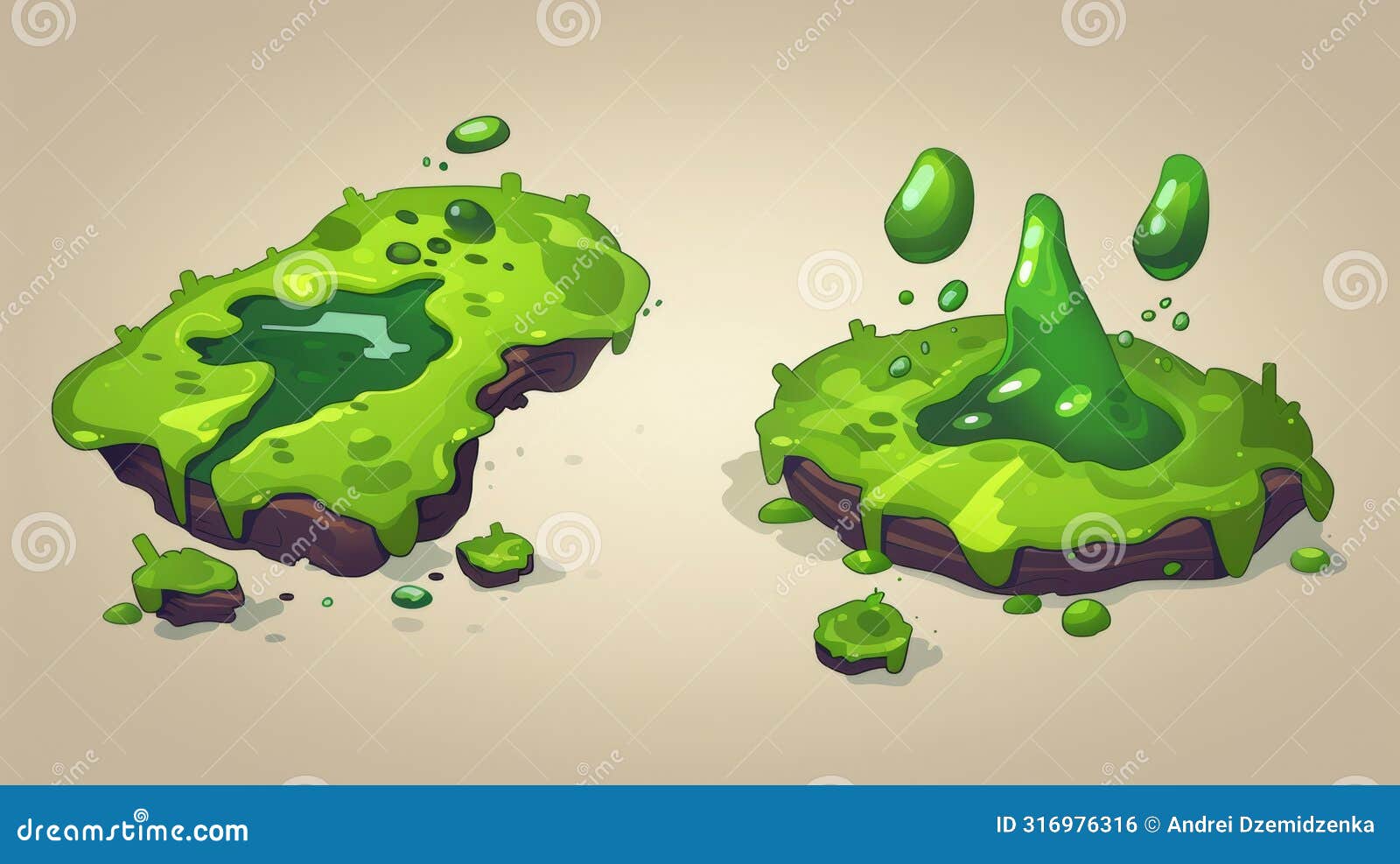 A 2D Liquid Toxic Puddle and Bubble Effect Isometric Illustration with ...