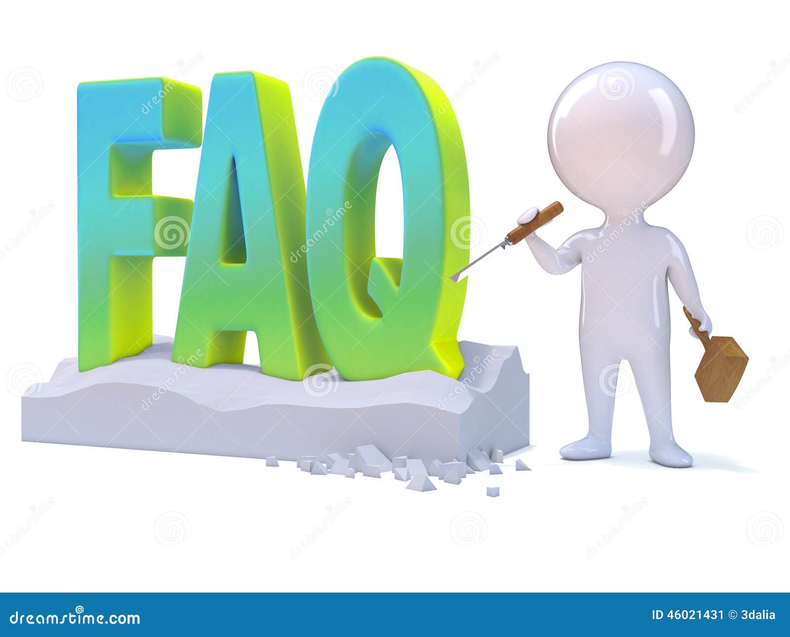 3d Little Man Carves the Word FAQ Stock Illustration - Illustration of ...