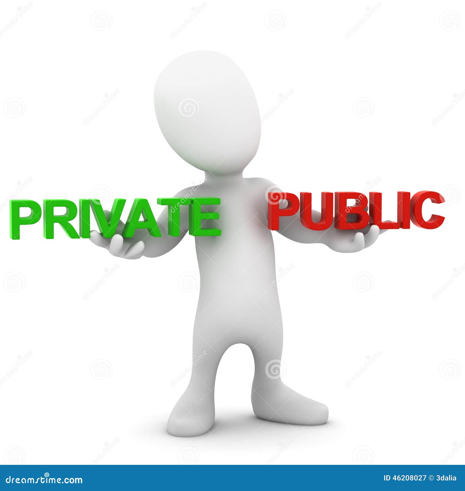 3d Little Man Compares Private and Public Stock Illustration ...