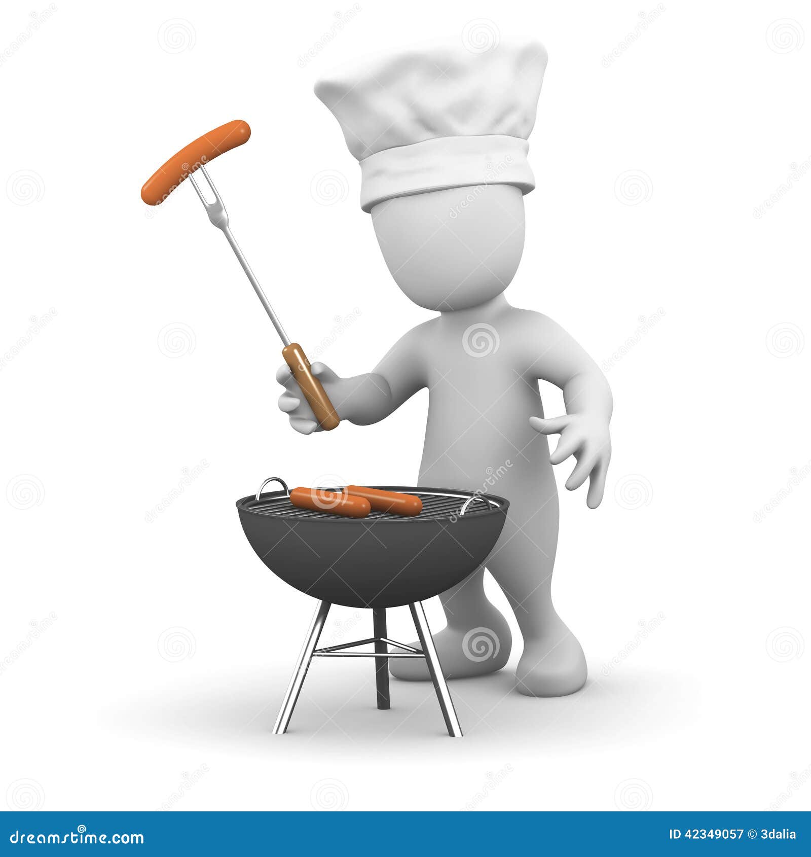 3d Little Man Cooking a Barbeque Stock Illustration - Illustration of ...