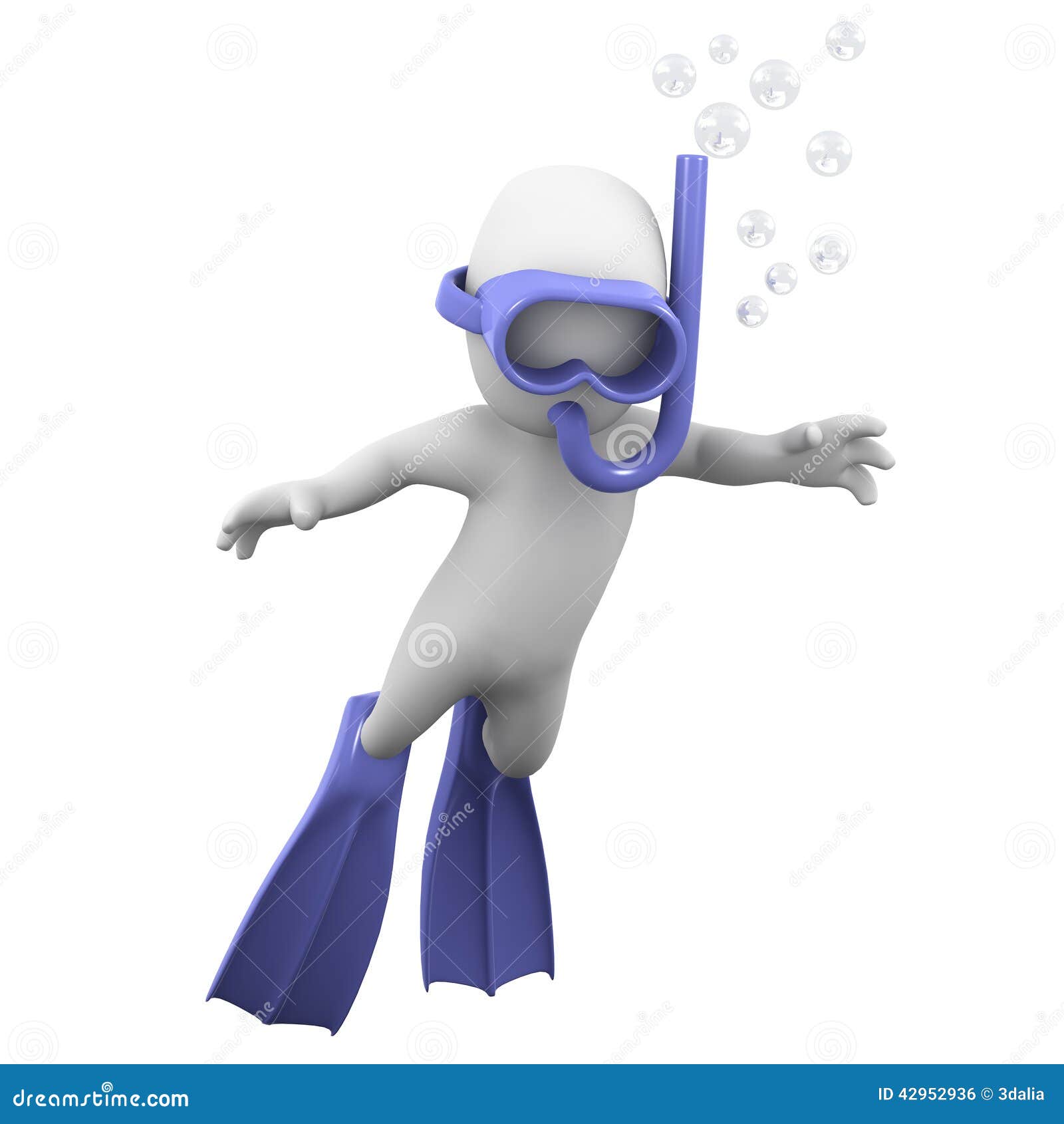 3d Little Man is Diving with a Snorkel Stock Illustration ...