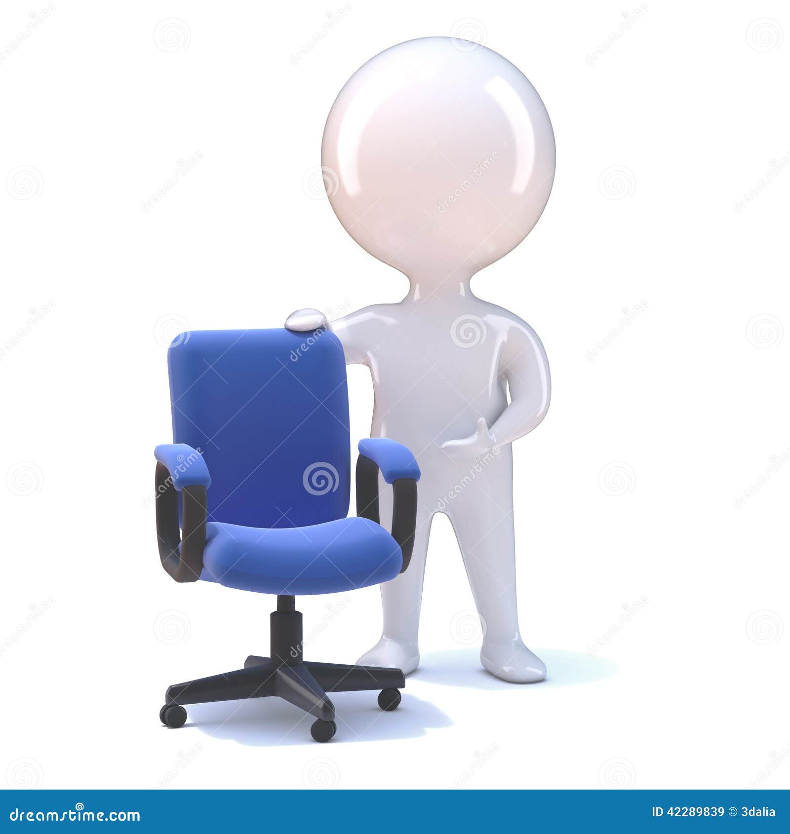 3d Little Man with an Empty Office Chair Stock Illustration ...