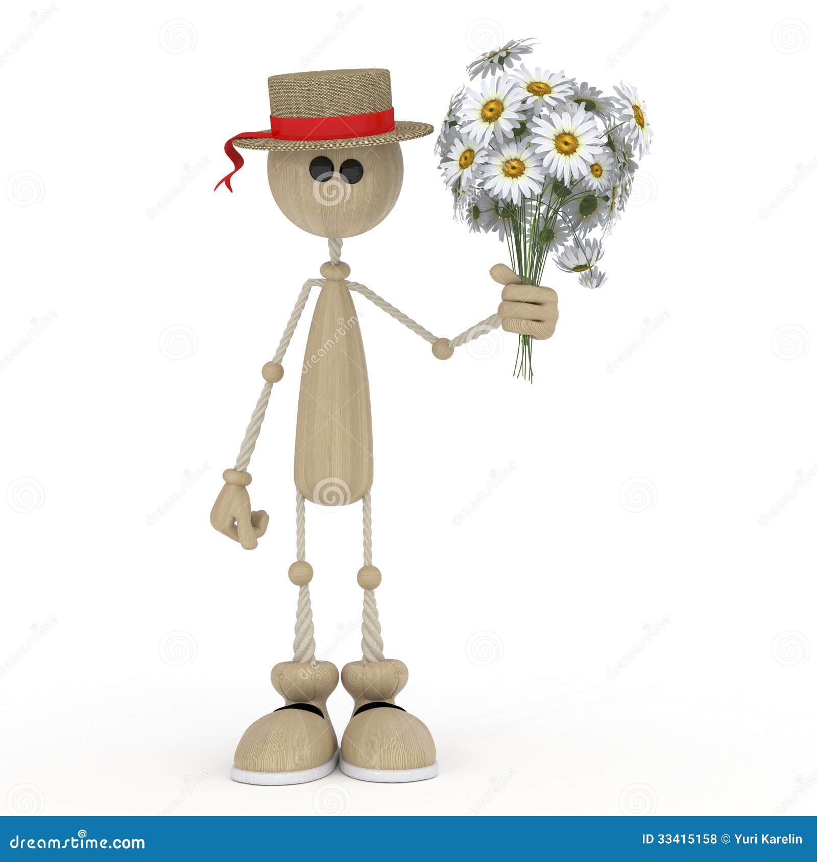 The 3D Little Man with Flowers. Stock Illustration - Illustration of ...