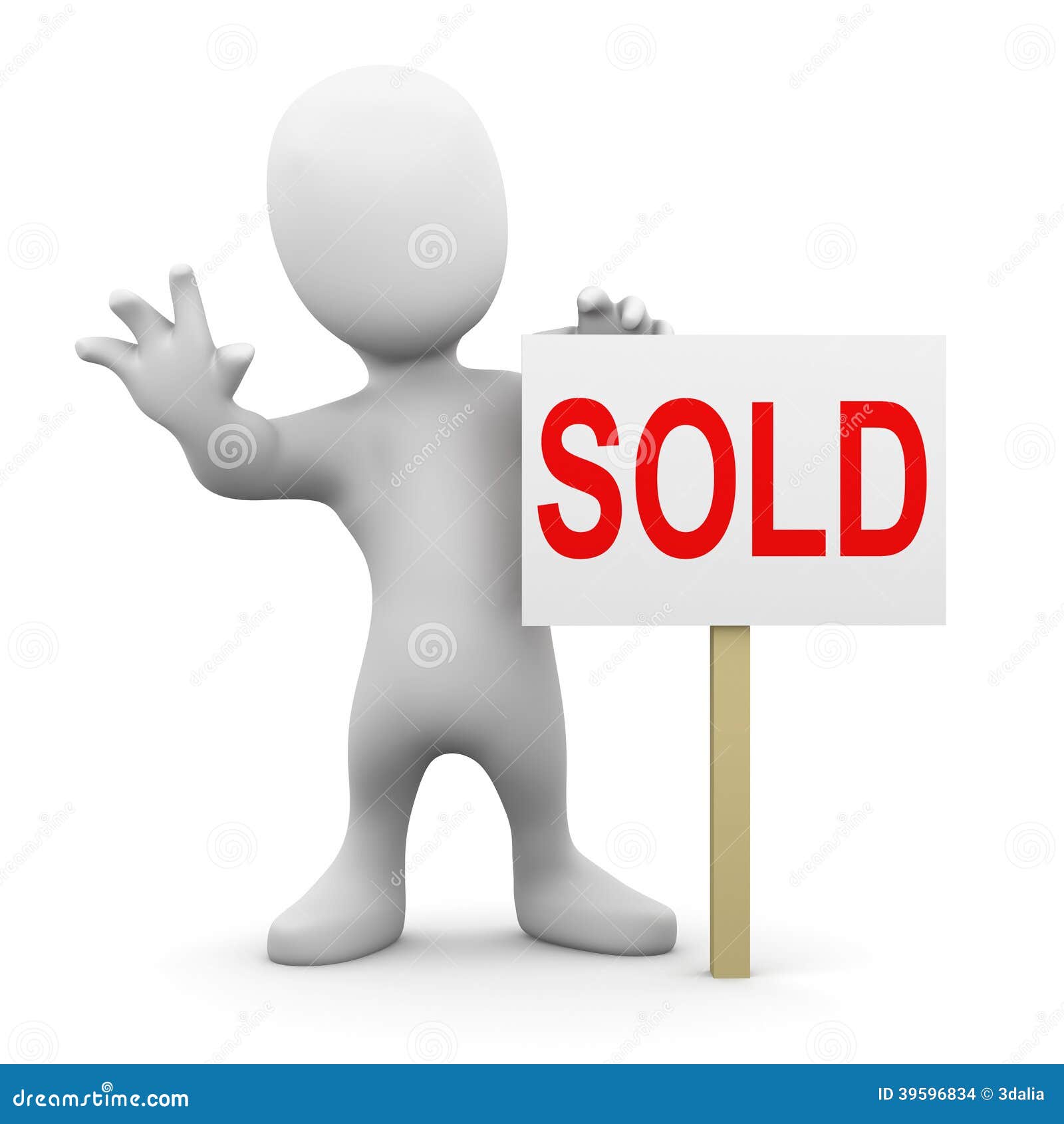 3d Little man has sold up stock illustration. Illustration of women ...