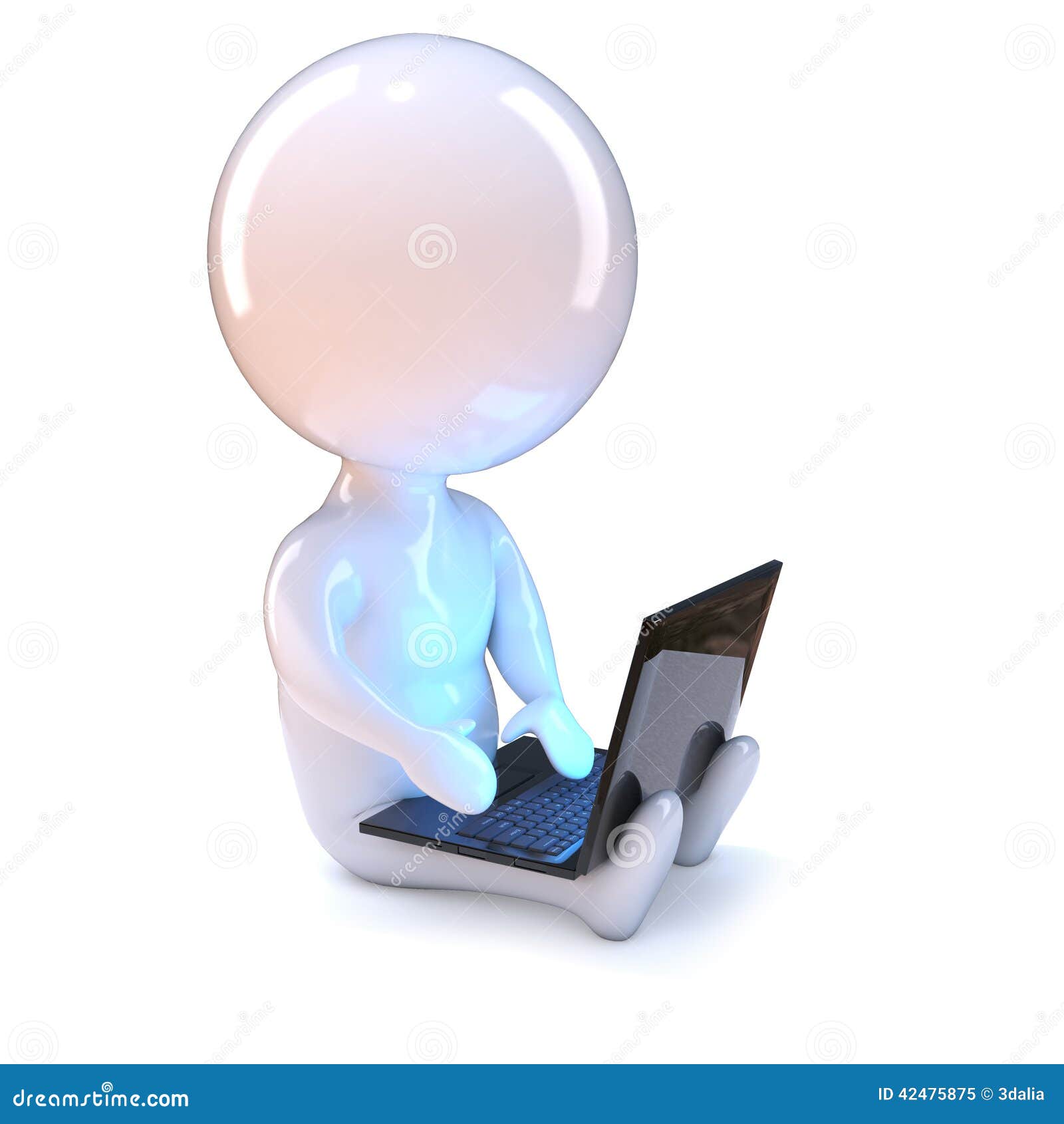 3d Little Man with a Laptop in His Lap Stock Illustration ...