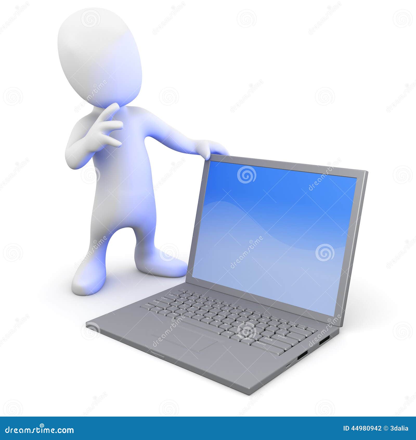 3d Little Man with a Laptop Stock Illustration - Illustration of male ...