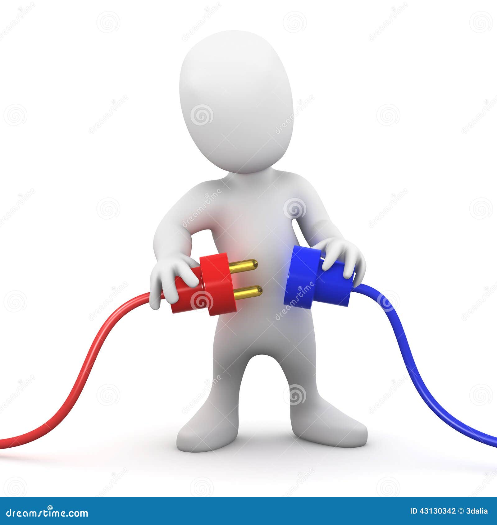 3d Little Man Makes a Connection Stock Illustration - Illustration of ...