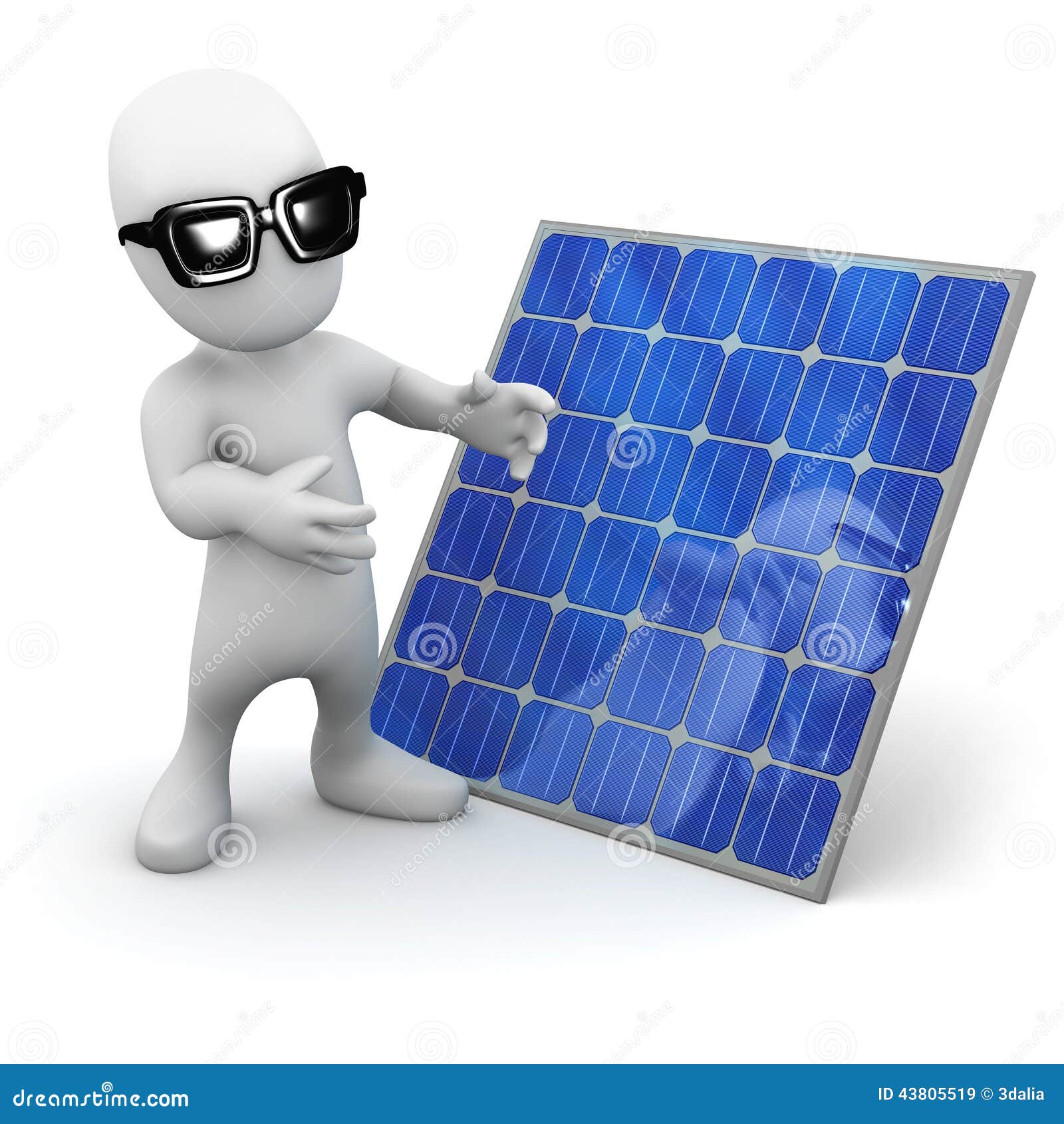 3d Little Man Next To a Solar Panel Stock Illustration - Illustration ...