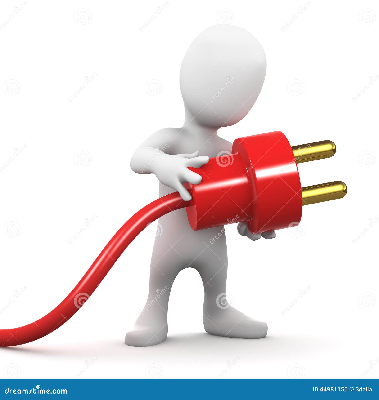 3d Little Man with a Power Plug Stock Illustration - Illustration of ...