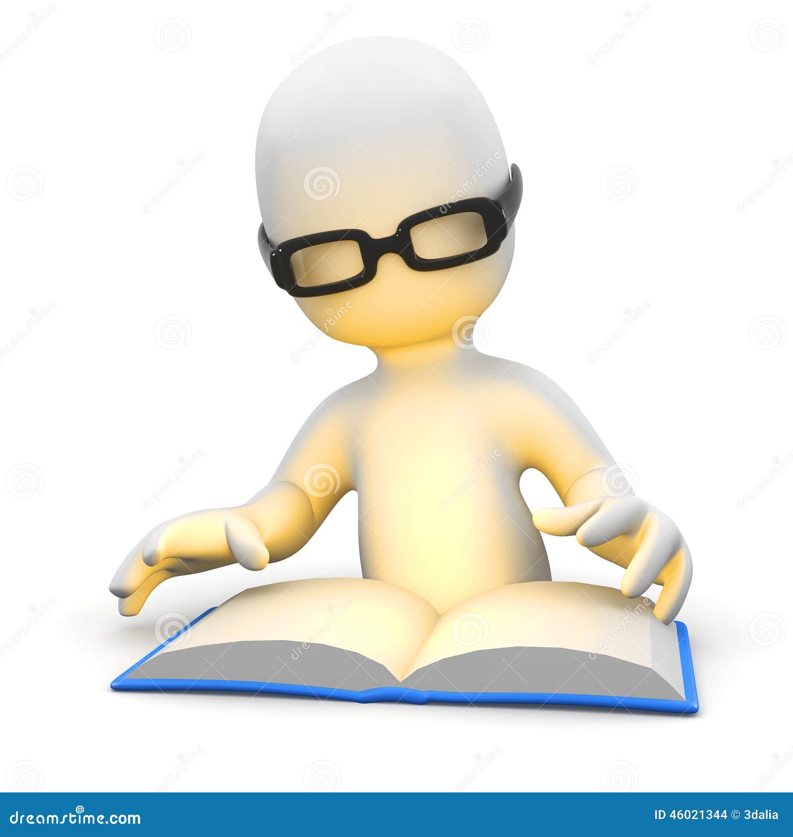 3d Little Man Reading a Book Stock Illustration - Illustration of ...