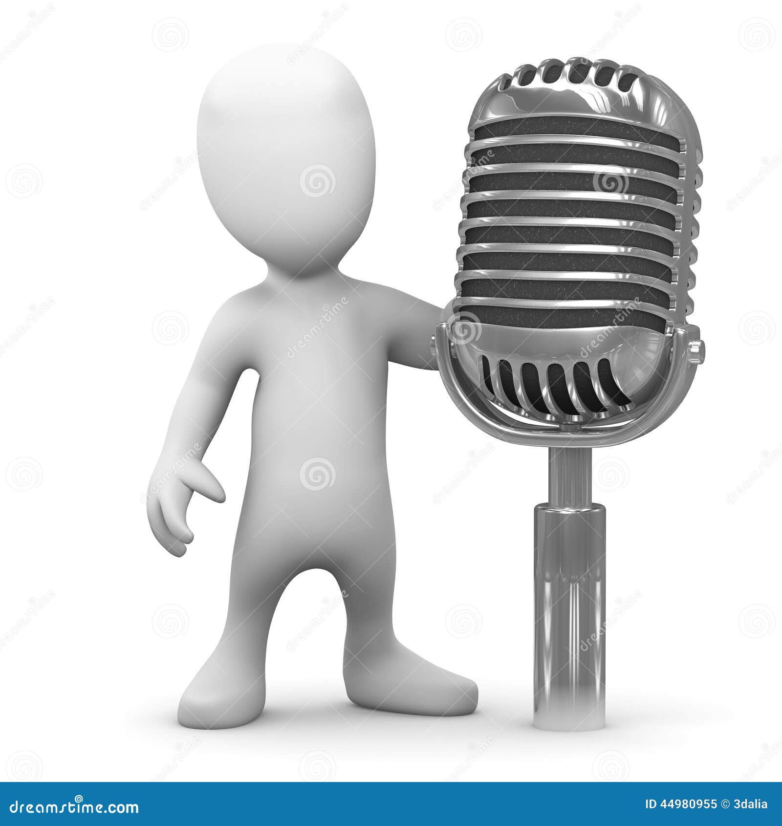 3d Little Man with a Retro Microphone Stock Illustration - Illustration ...