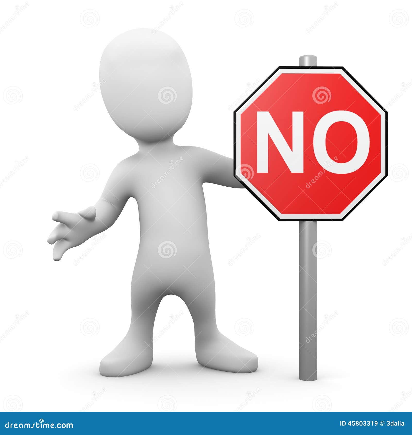 3d Little Man with a Road Sign Marked No Stock Illustration ...
