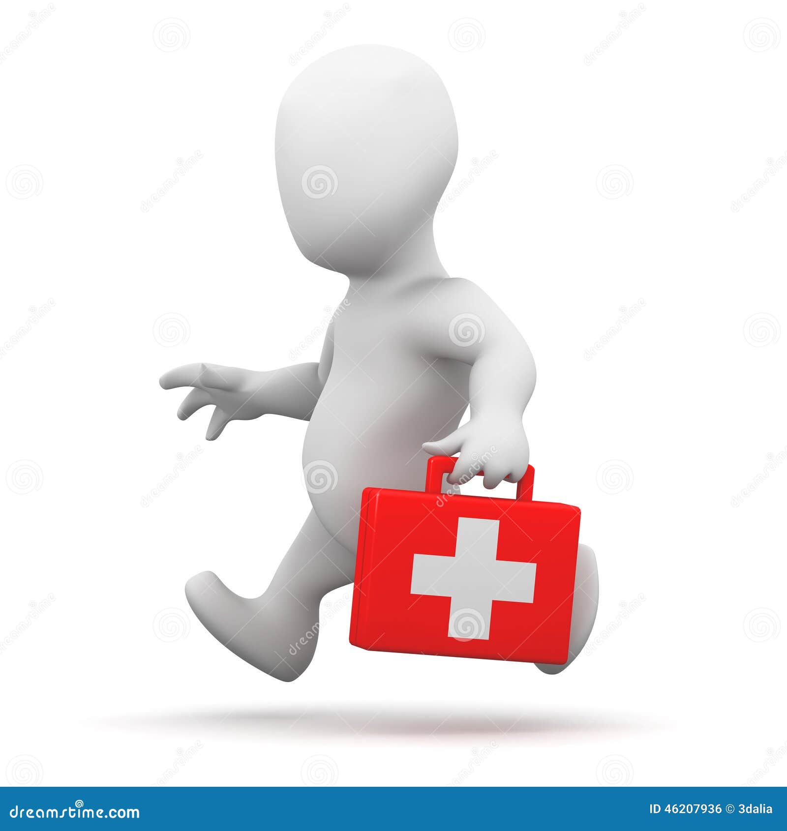 3d Little Man Running with First Aid Kit Stock Illustration ...