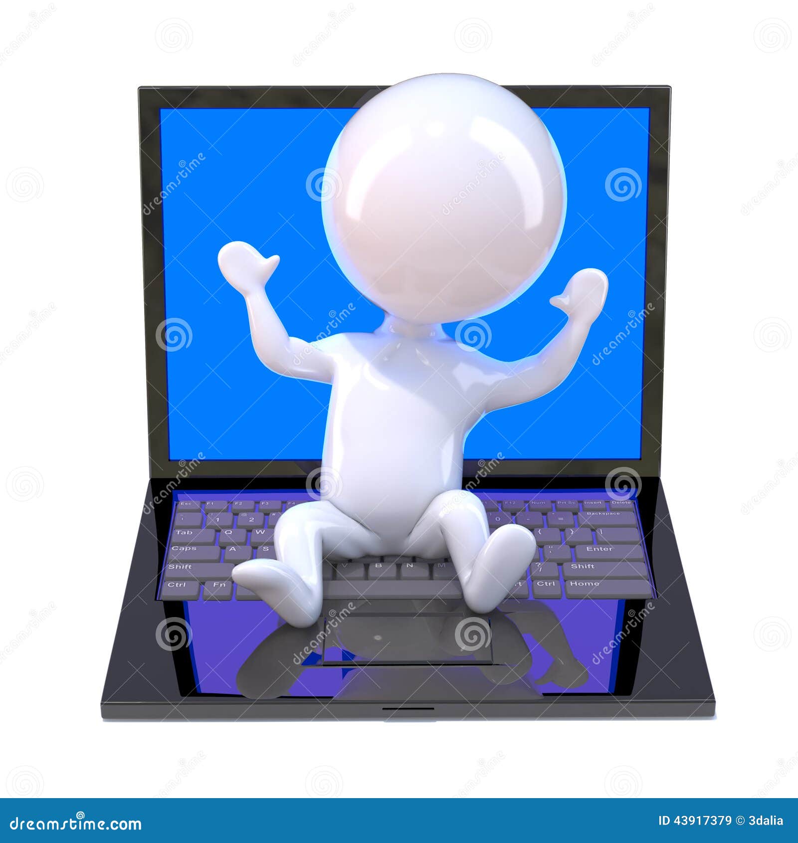 3d Little Man Sitting on a Laptop Pc Stock Illustration - Illustration ...