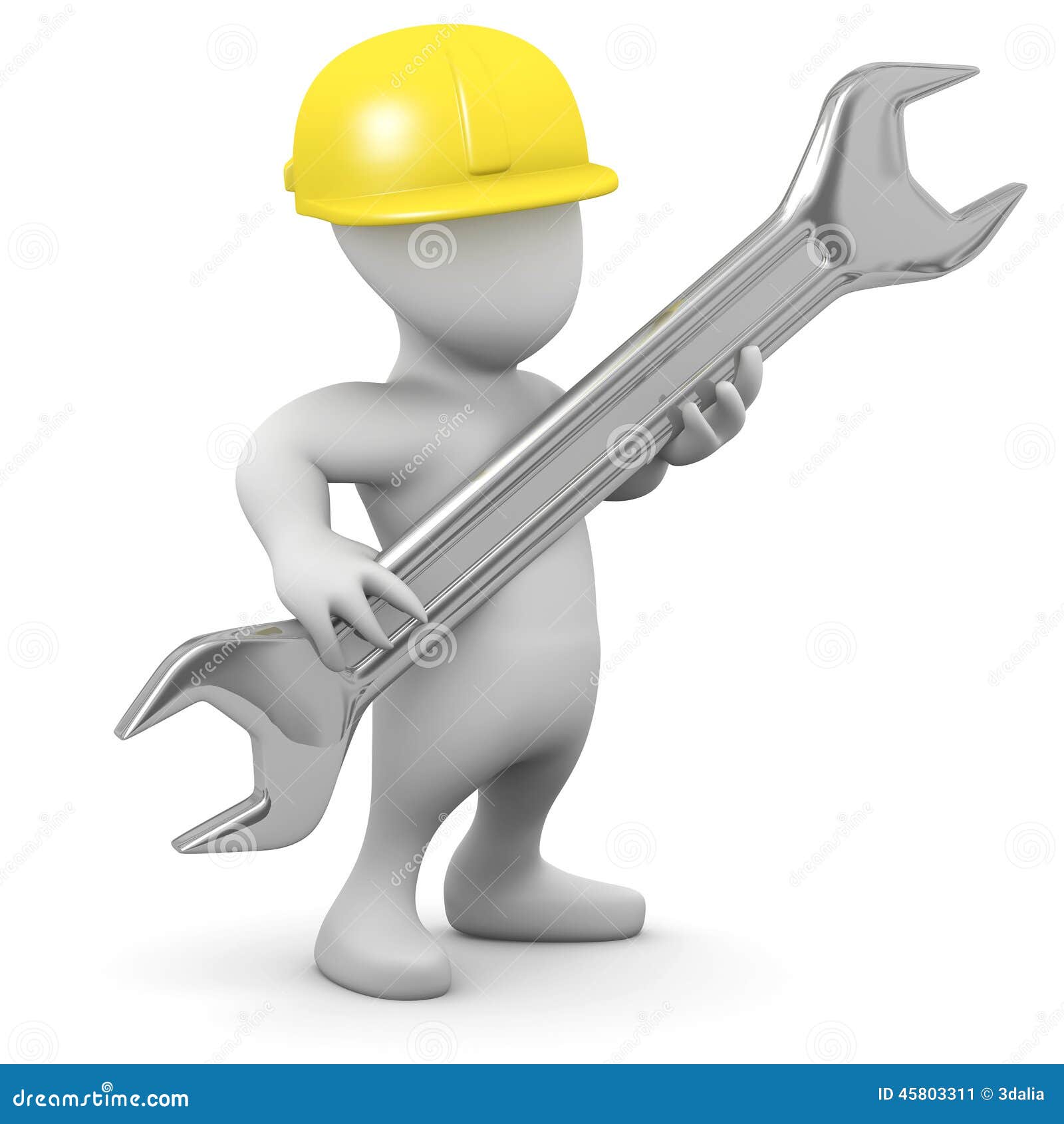 3d Little Man with a Spanner Stock Illustration - Illustration of ...