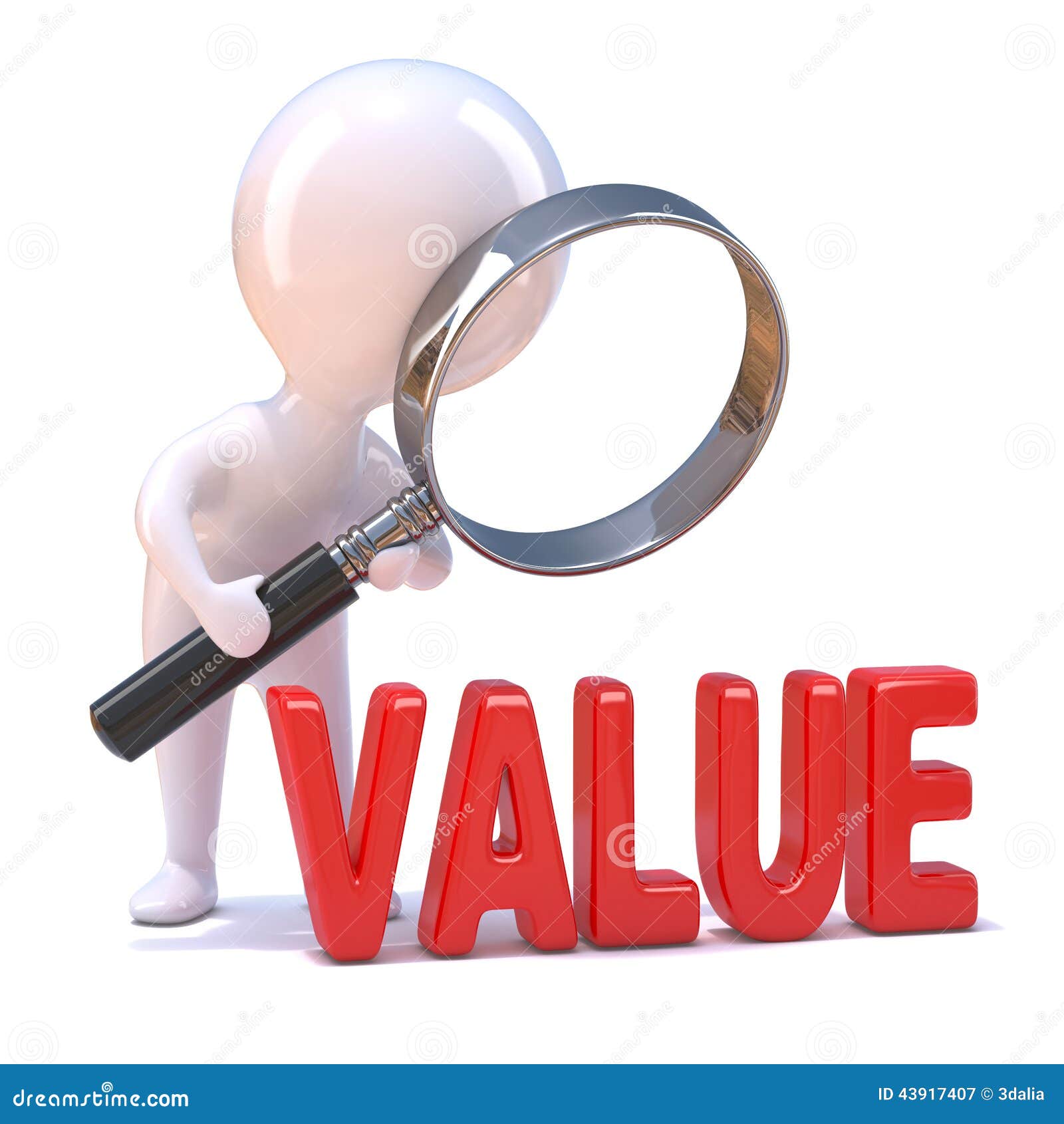 3d Little Man Studies the Word Value Stock Illustration - Illustration ...