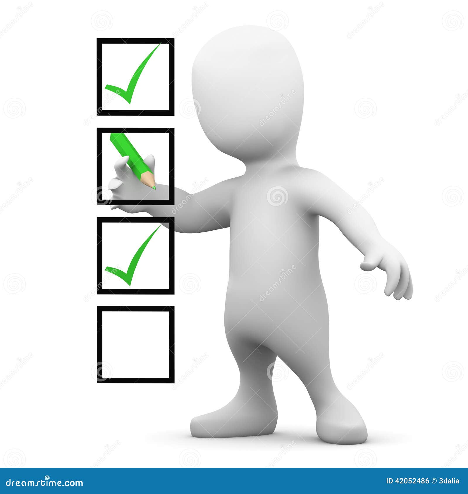 3d Little man ticks boxes stock illustration. Illustration of gray ...
