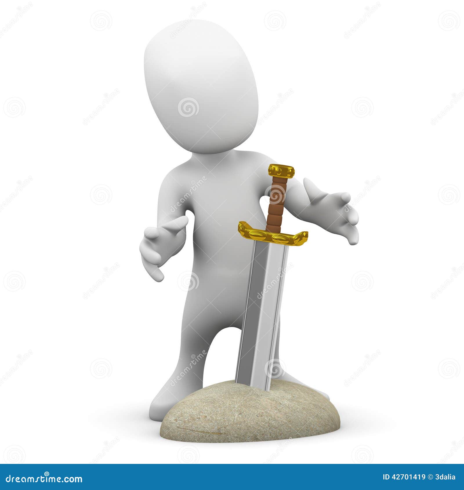 3d Little Man Will Pull the Sword from the Stone Stock Illustration ...
