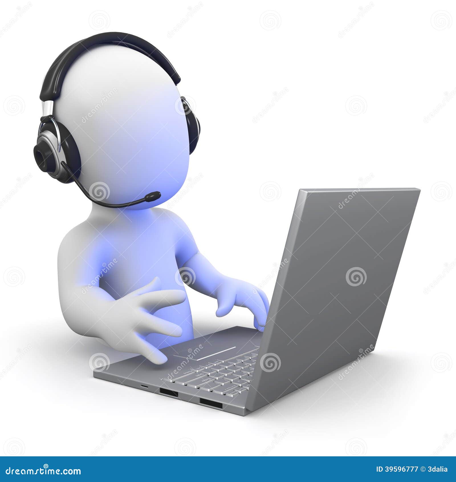 3d Little Man Works in a Call Centre Stock Illustration - Illustration ...
