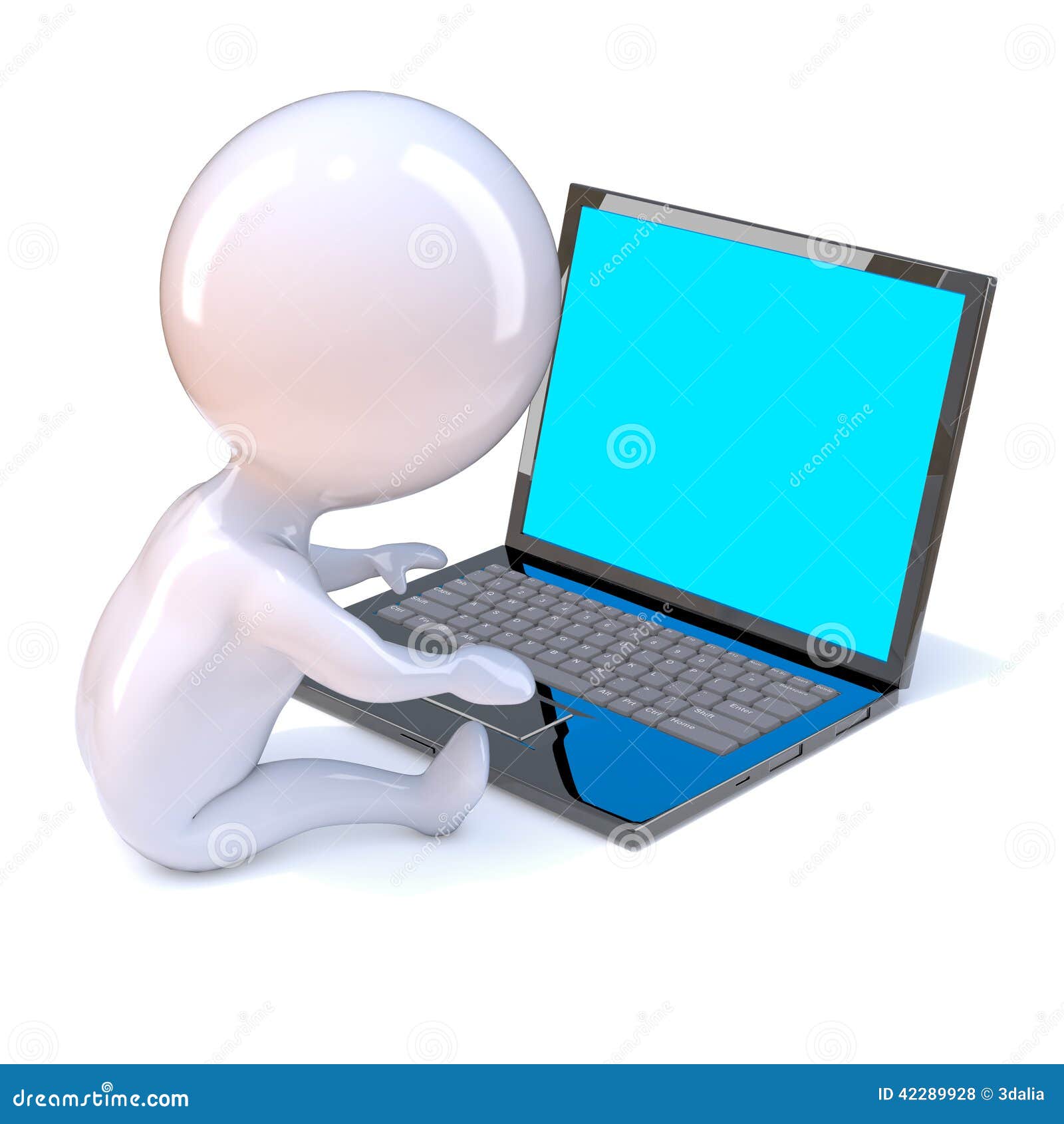 3d Little Man Works on His Laptop Oc Stock Illustration - Illustration ...