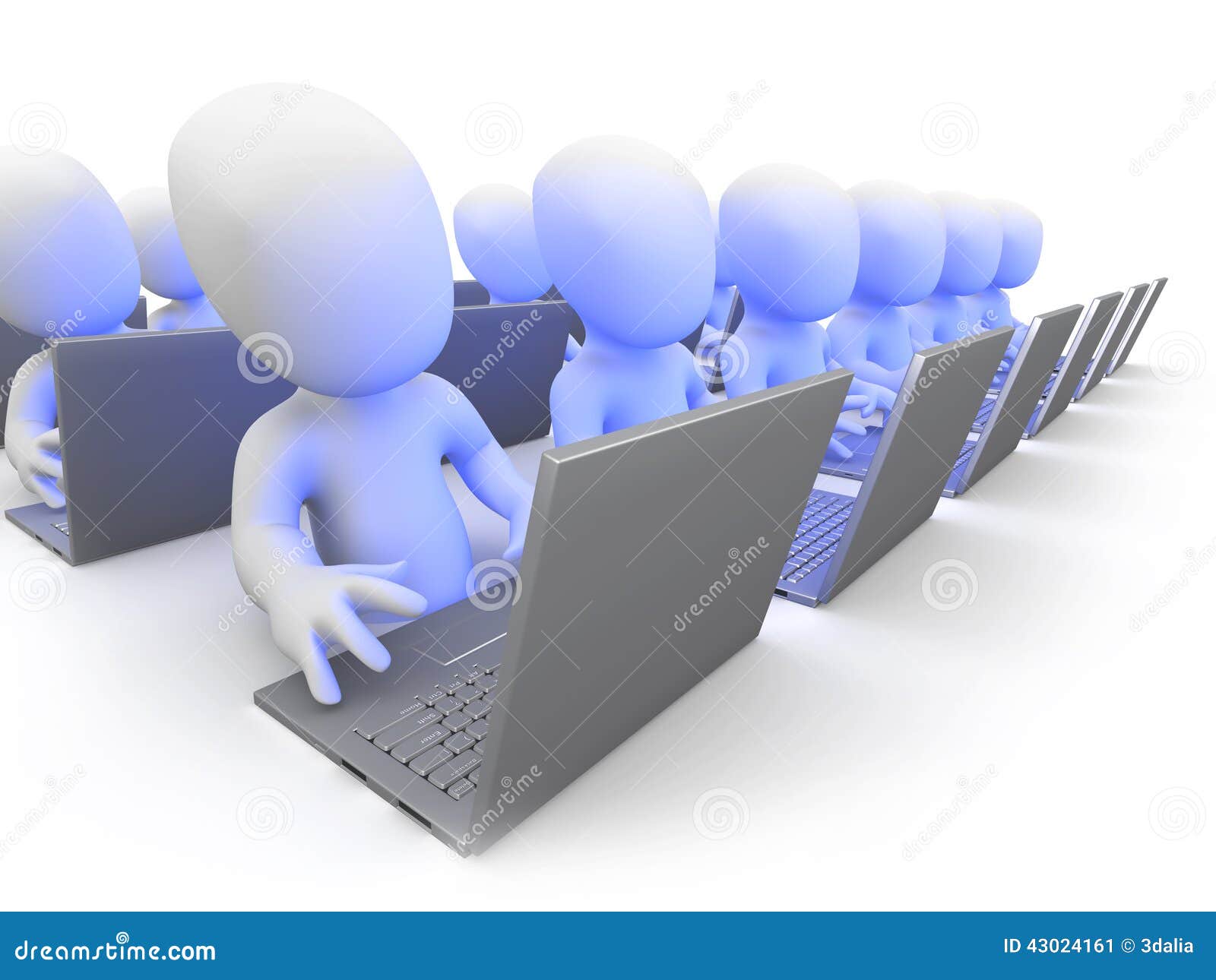 3d Little Men Work in a Call Centre Stock Illustration - Illustration ...