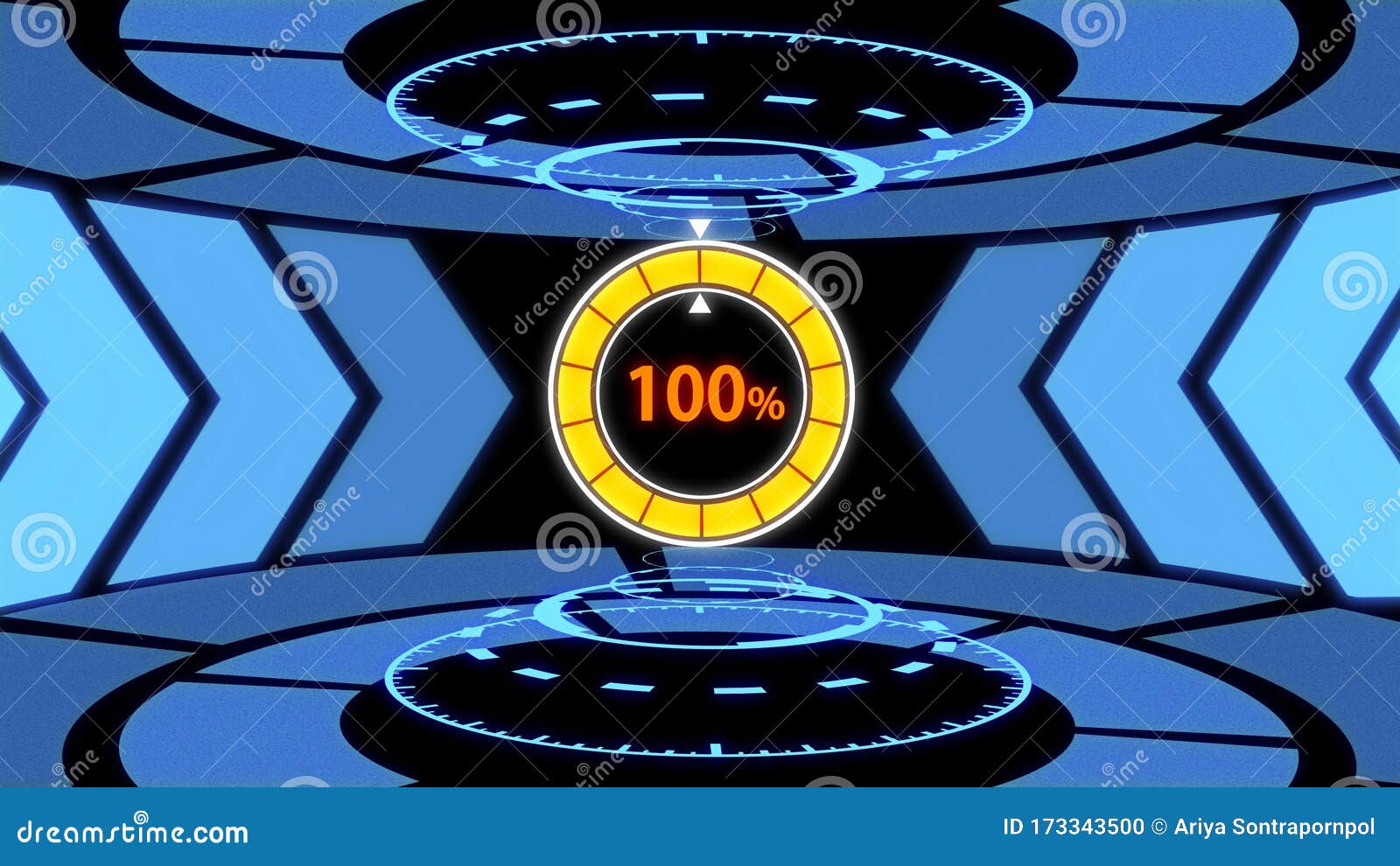 3D Loading Screen HUD in Technology Laboratory with Arrow Path Lights ...