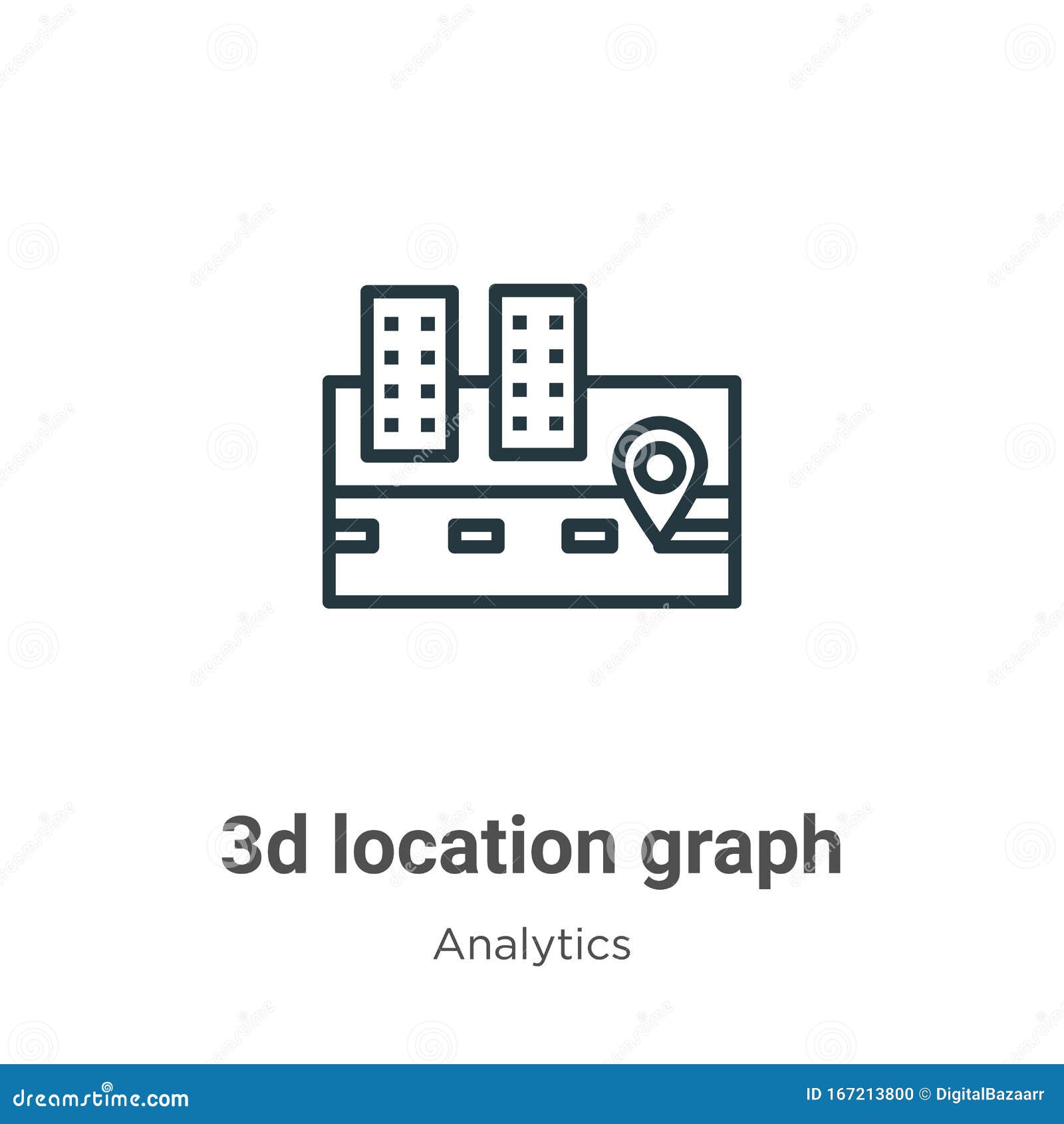 3d Location Graph Outline Vector Icon. Thin Line Black 3d Location ...