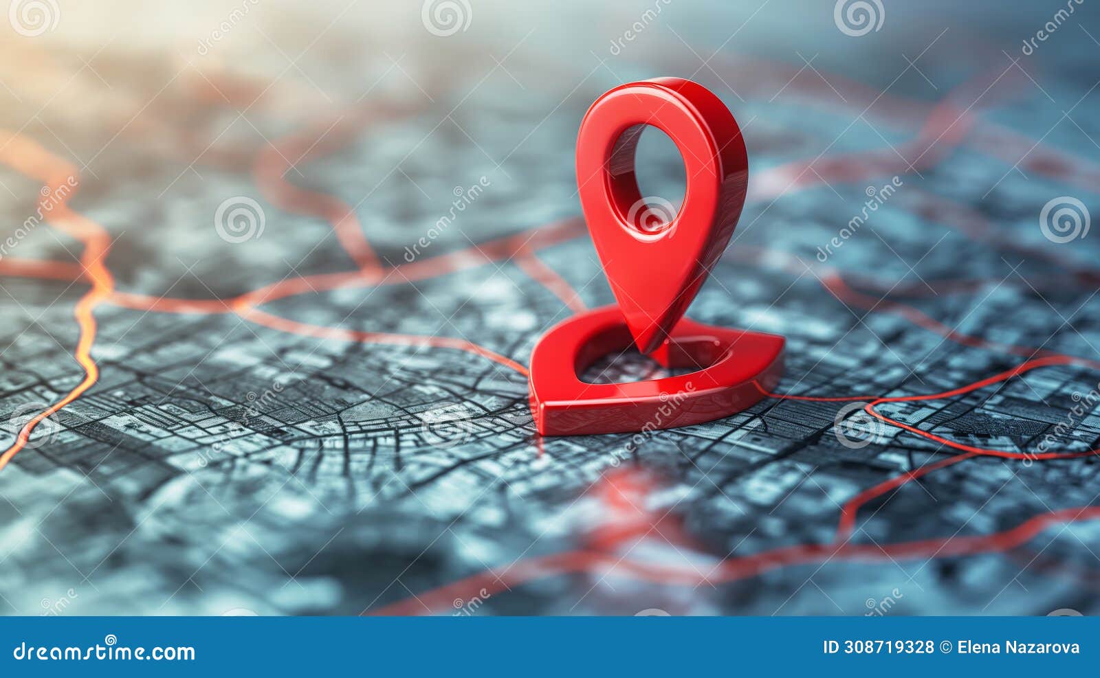 3D Location Pin on Abstract City Map Indicating Positioning and ...