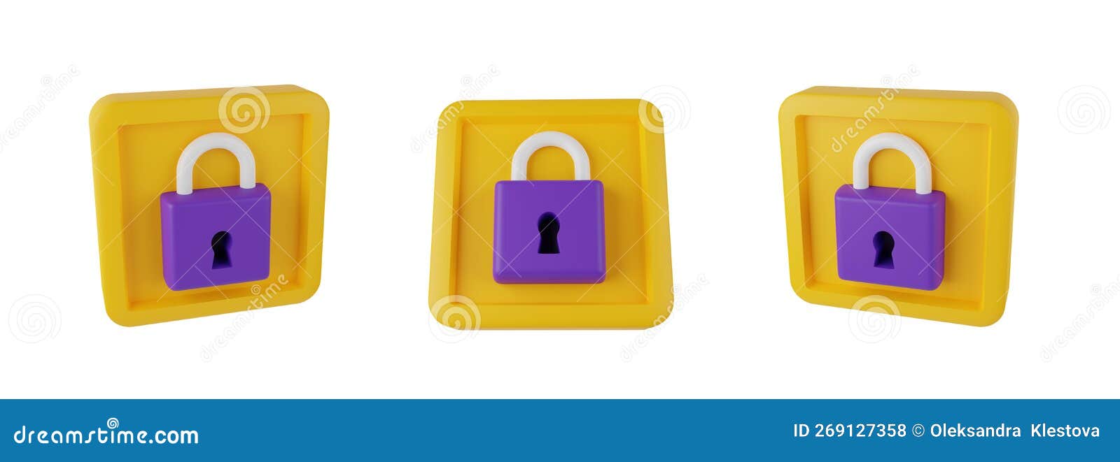 3D Lock Icon Set, Cartoon Padlock Illustration Kit, Digital Computer ...