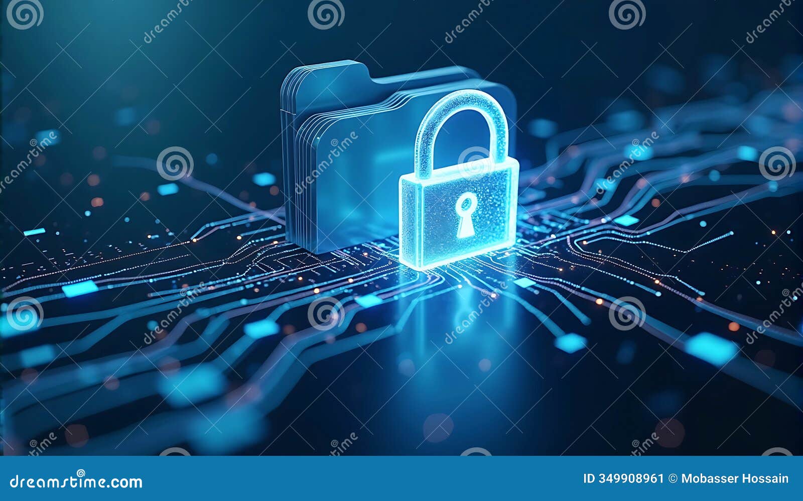 A 3D Locked Folder Icon Surrounded By Streams Of Glowing Data And ...