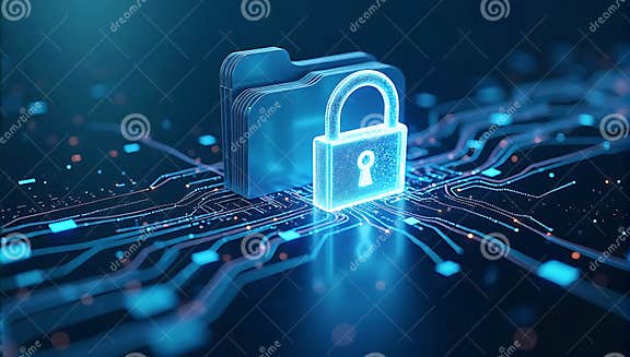 A 3D Locked Folder Icon Surrounded by Streams of Glowing Data and ...