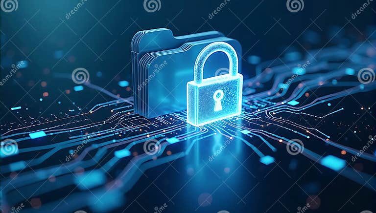 A 3D Locked Folder Icon Surrounded by Streams of Glowing Data and ...