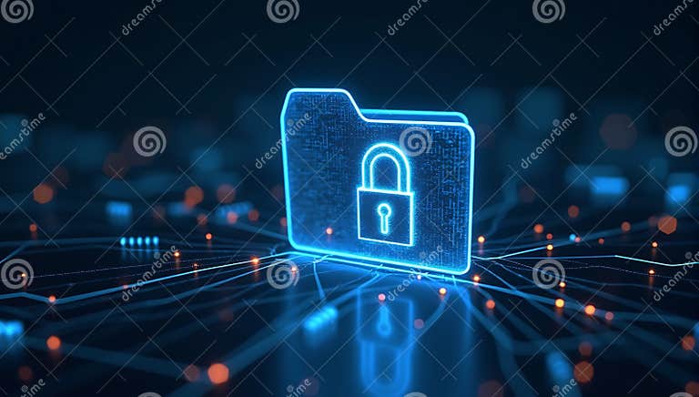 A 3d Locked Folder Icon Surrounded By Streams Of Glowing Data And Binary Code Symbolizing
