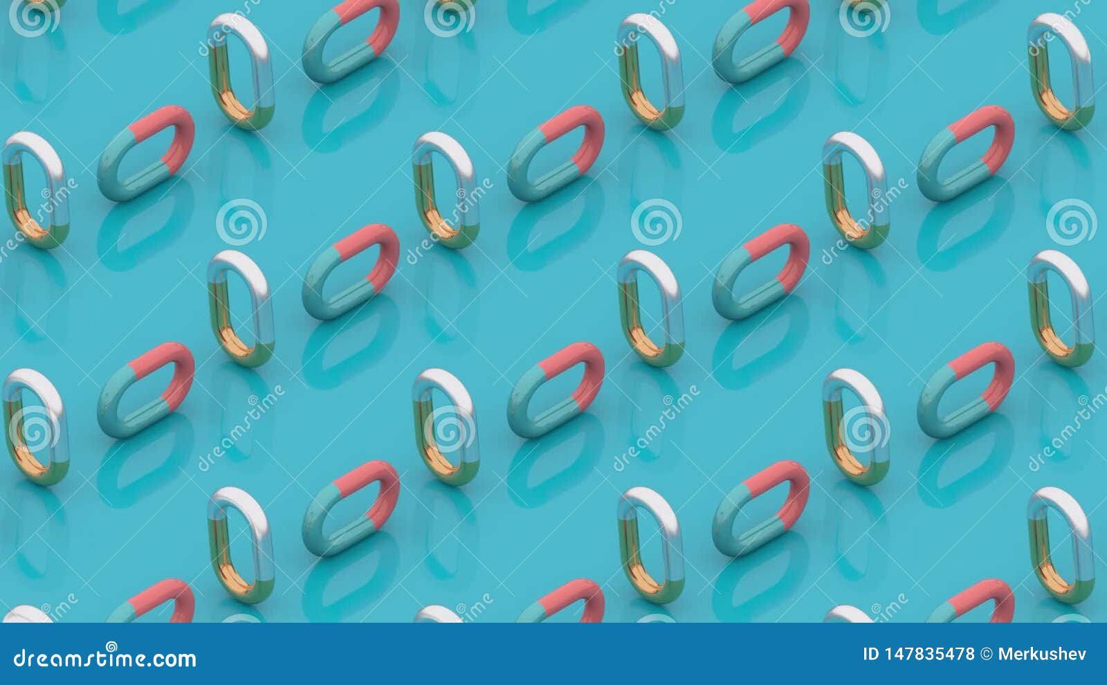 3D Animation of Moving Rings on Bright Blue Background. 3D Rendering ...