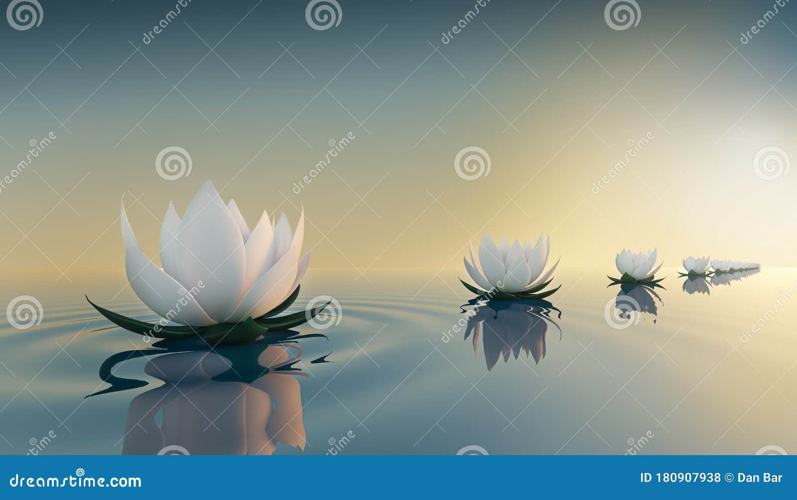 3d Lotus Flower on Calm Ripple Water Stock Illustration - Illustration ...