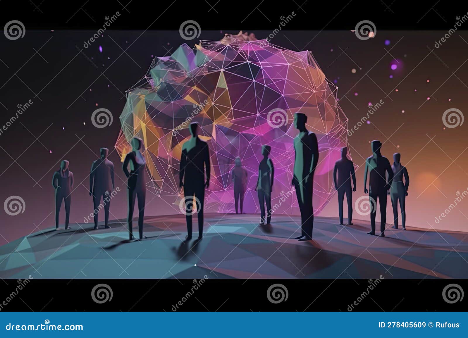3d Low-poly Avatars Connected Together on an Abstract World. Metaverse ...
