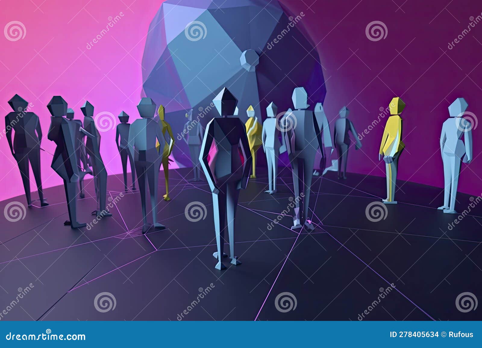 3d Low-poly Avatars Connected Together on an Abstract World. Metaverse ...