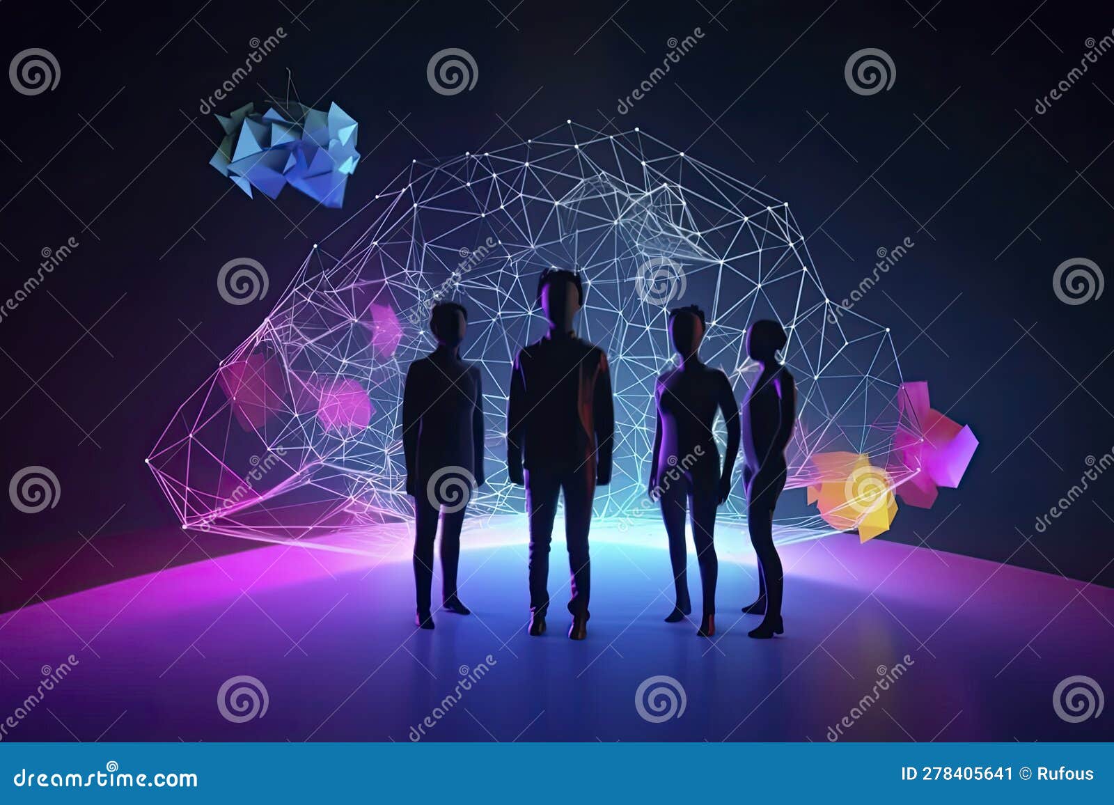 3d Low-poly Avatars Connected Together on an Abstract World. Metaverse ...